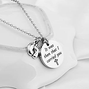 FUSTMW It Was Then That I Carried You Necklace Footprints In the Sand Poem Gifts Christian Jewelry Religious Gifts (silver)