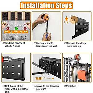 TORACK Wall Mount Tool Organizer, Garage Tool Hanger, Heavy Duty Garden Tool Storage Organization System for Yard Tools, Shovels, Brooms, Mops, Ski Rack for Garage Wall Holds Up to 600lbs