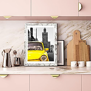 Emeyart 12x16 Rustic Picture Frames Solid Wood Display Pictures 11x14 Photos with Mat or 12x16 without Mat, Farmhouse Distressed White Wooden Picture Frame Wall Art for Wall Mounting