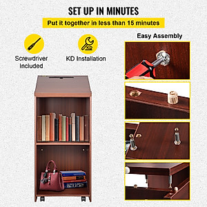 VEVOR Wood Podium, 23.6" x 47.2", Lecterns and Podiums w/ 4 Rolling Wheels, Slant Surface, Baffle Plate & Shelf, Easy Assembly Walnut Lecterns for Church, Office, School, Home