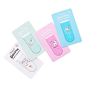 NUOBESTY 4pcs Unicorn Magnetic Bookmarks Magnet Page Markers for Student Stationery Reading Accessories (White, Green, Pink, Blue)