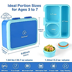 Genteen Premium Kids Lunch Box - Kids Chill Bento Box with 3 Compartments and Removable Ice Pack for Measl and Snacks,Toddler Lunch Box for Daycare,School,Leak-Proof,BPA-free,Dishwasher-Blue