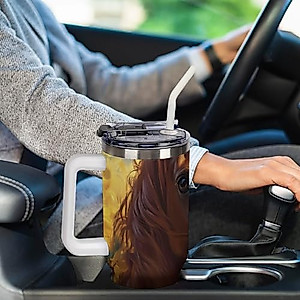 Brown Horse with Sunflowers Insulated Tumblers with Handle Stainless Steel Coffee Mug Funny Travel Cup with Lid Straw 40oz