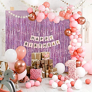 Glitter Pink Party Streamers 2Pack Glitter Foil Fringe Curtain 3.3 x 8.3ft Pink Party Decor Photo Booth Streamers Metallic Tinsel Door Streamer for XmasThanksgiving Engagement Party Decors Streamers