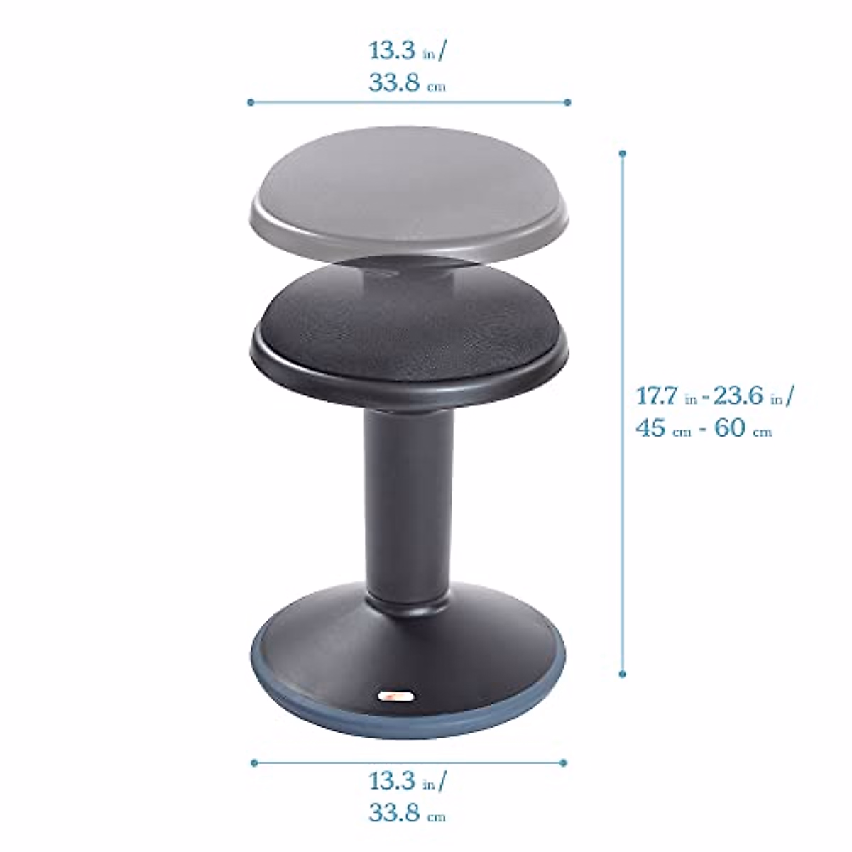 ECR4Kids Sitwell Wobble Stool with Cushion, Adjustable Height, Active Seating, Black
