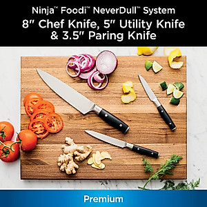 Ninja K32003 Foodi NeverDull System 3-Piece Chef Knife, Utility Knife & Paring Knife Set, Premium, German Stainless Steel, Black