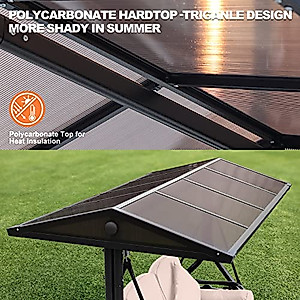 NOBLEMOOD Outdoor Porch Swing with Polycarbonate Hardtop, 3 Seat Patio Swing with Convertible Backrest, 2 Side Cup Holder, Thickened Cushion, 4 Pillows for Adult, Garden, Lawn