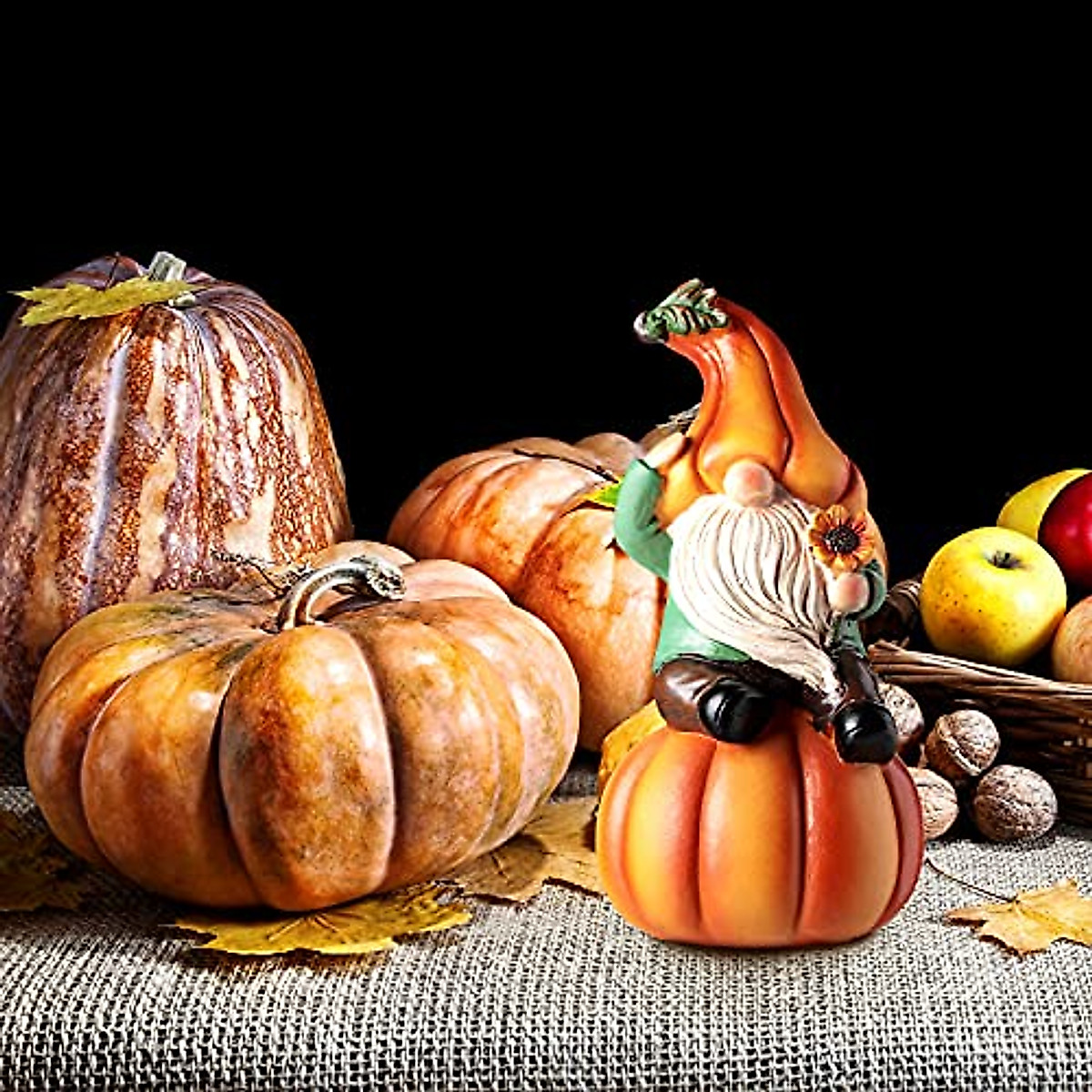 Jetec Thanksgiving Fall Gnome Statue Fall Pumpkin Gnome Decoration White Beard Figurine Autumn Resin Dwarf Elf Statue for Porch Garden Outdoor Yard Halloween Decorations, 6.7 Inch High
