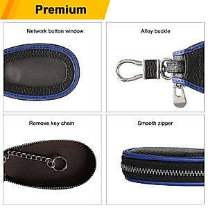 VSLIH Universal Genuine Leather Key Case Car Smart fob Cover Keychain for Remote Key Fob (Black-blue)