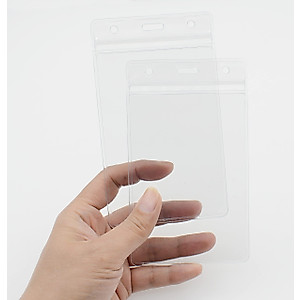 WINURE 100 Pack Vinyl ID Badge Holders (Fit 3x5 inch Inserts), Waterproof, Clear Plastic, Premium Quality, Heavy-Duty, Vertical Hanging Card Holder with Zipper, Durable Nametag Holders