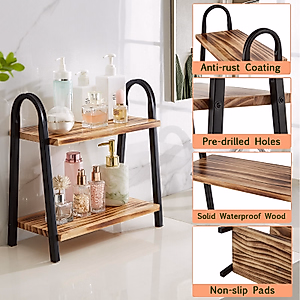 Goporcelain Bathroom Organizer, 2 Tier Wood Shelf, Countertop Organizer for Skincare, Kitchen Sink