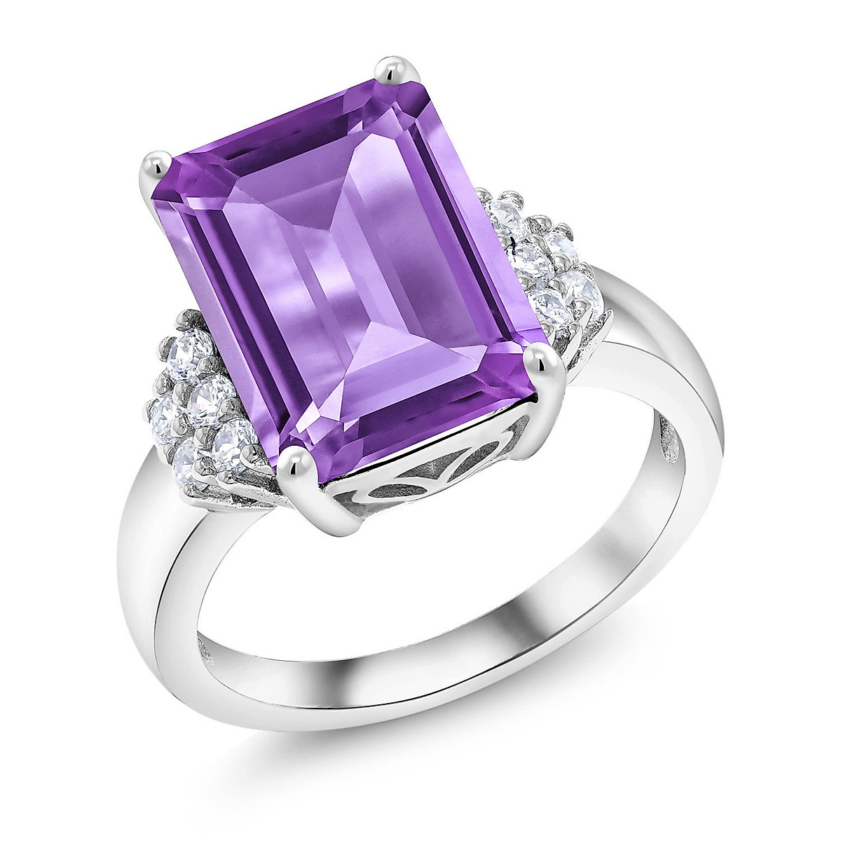 Gem Stone King 925 Sterling Silver Emerald Cut Gemstone Birthstone Engagement Ring | Emerald Cut 14X10MM | Wedding Anniversary Promise Ring For Women | Available In Size 5, 6, 7, 8, 9