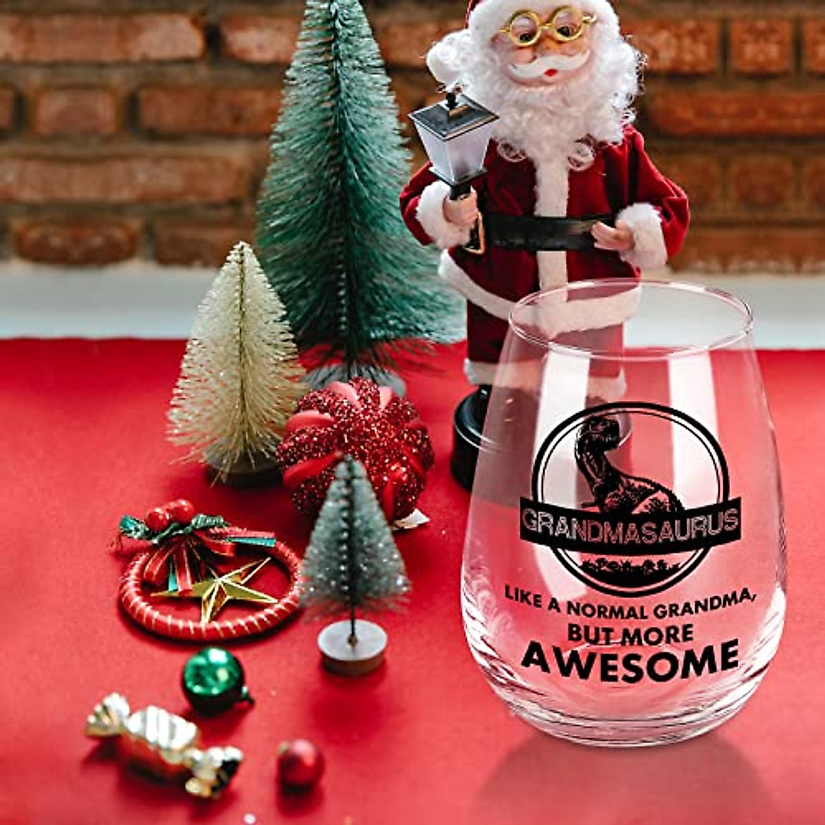 Waipfaru Grandmasaurus Like a Normal Grandma But More Awesome Stemless Wine Glass, Funny Grandma Wine Glass, Ideal Christmas Birthday Gifts for Grandma Grandmother Granny Mom Friends Women Her, 15Oz
