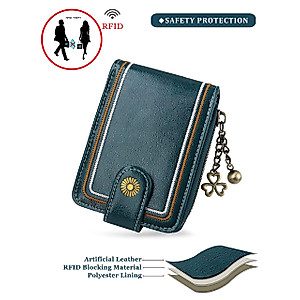 IamaCos Women Credit Card Wallet Bifold Artificial Leather Wallets RFID Blocking Zipper Card Holder 9 Card Slots 4 ID Windows Cute Pendant Blue