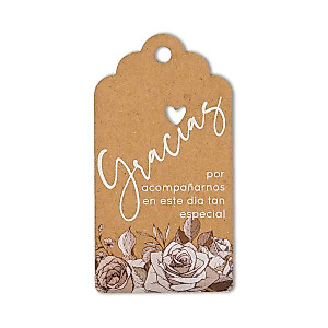 Summer-Ray 50pcs Brown Kraft Gracias Wedding Favor Gift Tags in White Printing