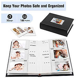 Photo Album for Fujifilm Instax Mini Camera, Polaroid Camera, Instax Photo Album with Memo Areas, 180 Pockets 2x3 Photo Album with Writing Space for Instax Mini 12 11 40 9 7+ Evo Liplay Camera,Black