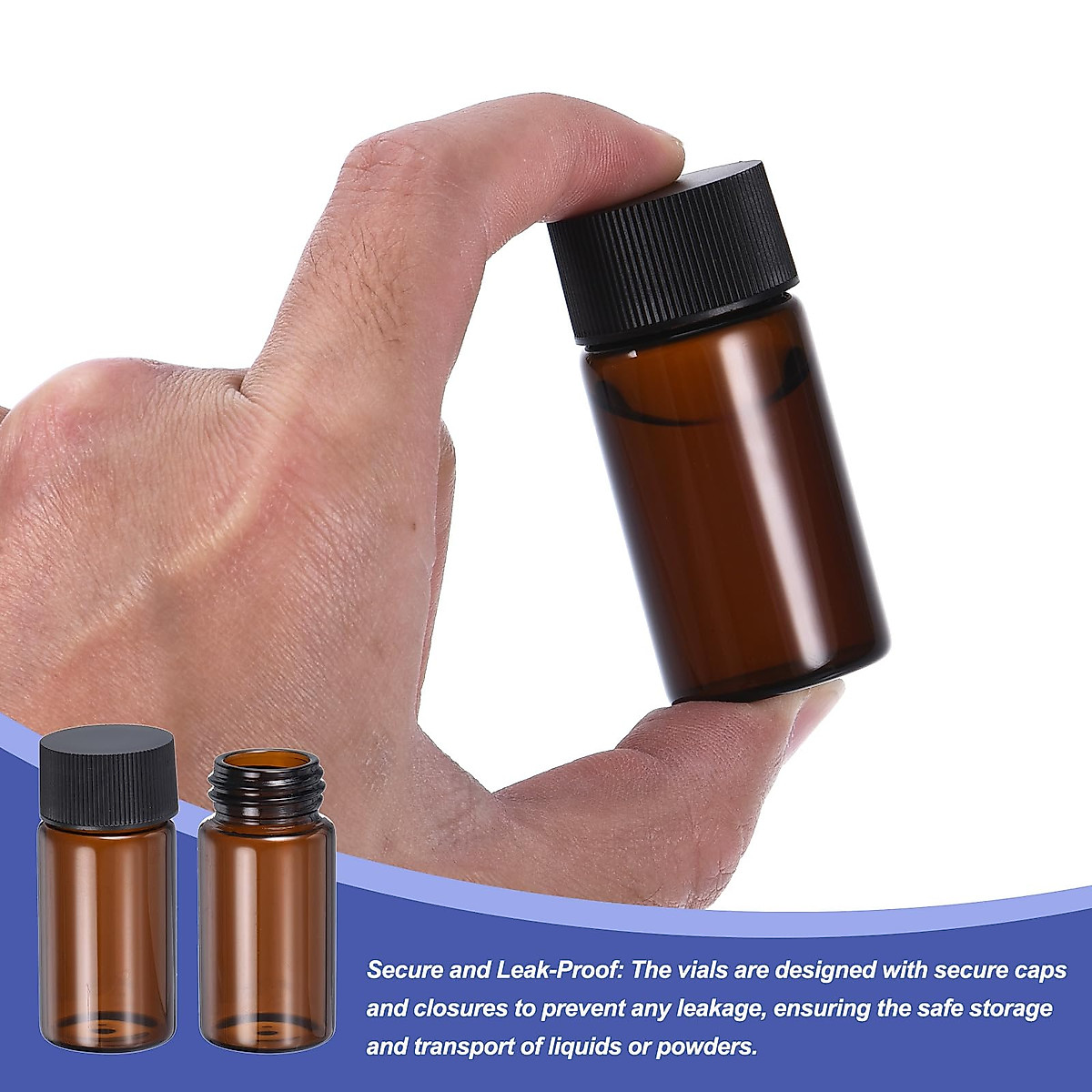 PATIKIL 20ml Amber Glass Vials, 50 Pack Sample Vials with Screw Cap and Write-on Spot Reagent Media Bottle with Labels Leak-Proof Liquid Vial for Lab