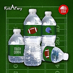 25 Sports Football Water Bottle Labels, Waterproof Water Bottle Wrappers, Great Stickers for Birthday Party, Baby Shower, Wedding, Graduation, or Any Family Event Decorations, Made in USA