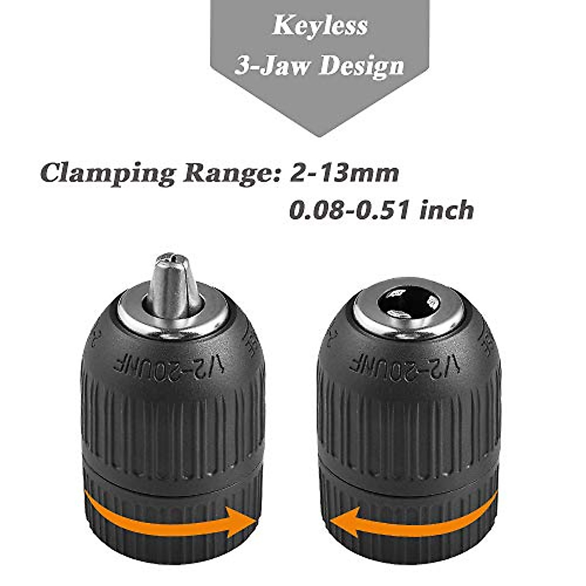Mesee 2-13mm Capacity Keyless Drill Chuck Adapter, 1/2-20UN Mount Thread Impact Quick Change Conversion Tool for Air Impact Wrench