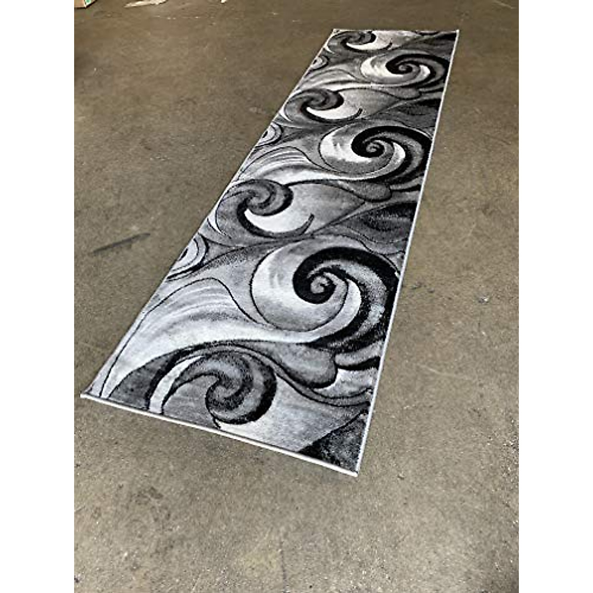 Sculpture Modern Runner Area Rug Turquoise Gray Black & Grey Contemporary Designr 410 (2 Feet X 7 Feet 1 Inch)