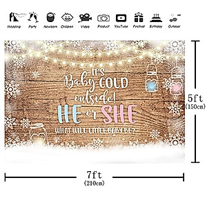 Aperturee It's Cold Outside Baby Shower Backdrop 7x5ft He or She Gender Reveal Winter Wonderland Christmas Xmas Rustic Wood Floor Snowflake Photography Background Party Decorations Banner Photo Booth