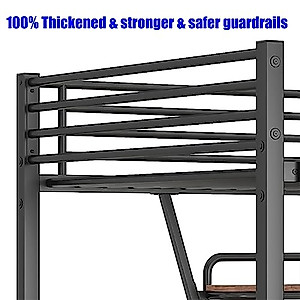 ZORQ Upgraded Version & Stronger Steel Loft Bed Full Size with Desk Underneath and Storage Shelf and Safer Ladder, Thickened More Rust-Resistant Metal Full Loft Bed Frame (Easier to Assemble) (Black)