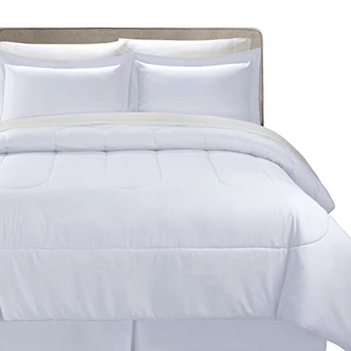 Cathay Home Basic Bedding Home Essential Ultra Soft Light Weight 8PC Wrinkle Resistant Microfiber Bed in a Bag Set (Includes Complete Sheet Set, Comforter Set & Bedskirt) - Full, White