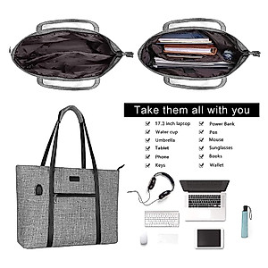 MOSISO USB Port Laptop Tote Bag for Women,Compatible with MacBook Air 15 inch M3 M2/Pro 16 M4 M3 M2 M1,15-15.6 inch Notebook, Work Travel Business Computer Bag with Small Purse, Gray