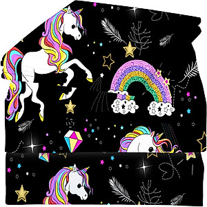 VTKON Black Unicorn Sheets Set Rainbow Unicorn Sheets Set Twin Unicorn Room Decor for Girls Twin Unicorn Bedding Set Includes 1 Flat Sheet + 1 Fitted Sheet + 1 Pillowcase