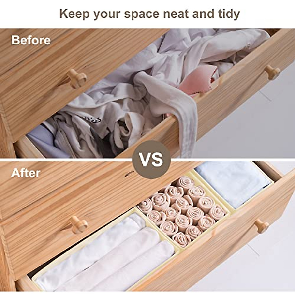 Coorganisers 6 Packs Dresser Organizers, Drawer Organizers for Clothing, Baby Organizers and Storage Drawers, Woven-Fabric Dresser Drawer Organizers, Baby Clothes Organizer in Bedroom (Beige)