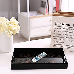 Hacaroa Black Acrylic Serving Tray with Handles, 17" x 12" Rectangular Breakfast Tray for Coffee Table, Appetizer, Tea, Decorative Floral Vanity Tray Organizer, Spill-Proof