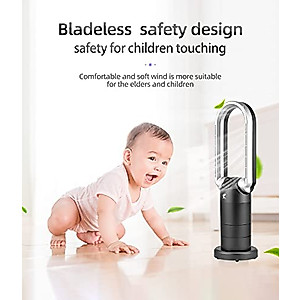 Bladeless Tower Fan & H13 HEPA Air Purifier & 1500W Space Heater 3in1, 120° Swing & 210° Tilt Head Table Fan, 29in. 35W Desk Fan with Remote, 9 Speeds 9H Timer Air Circulator for Home Office, G/S…