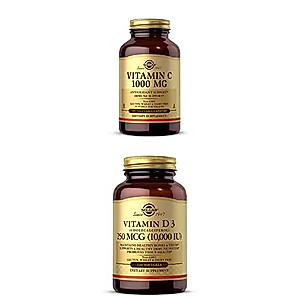 Solgar Vitamin C 1000 mg, 100 Vegetable Capsules - Antioxidant & Immune Support - Overall Health + Solgar Vitamin D3 (Cholecalciferol) 250 MCG (10,000 IU), 120 Softgels - Immune System Support