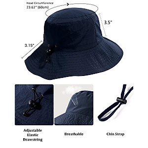 Waterproof Sun UPF 50+ Bucket Hat UV Protection Packable Brimmed Boonie for Women Men Summer Lightweight Hiking Outdoor Cap Navy Blue