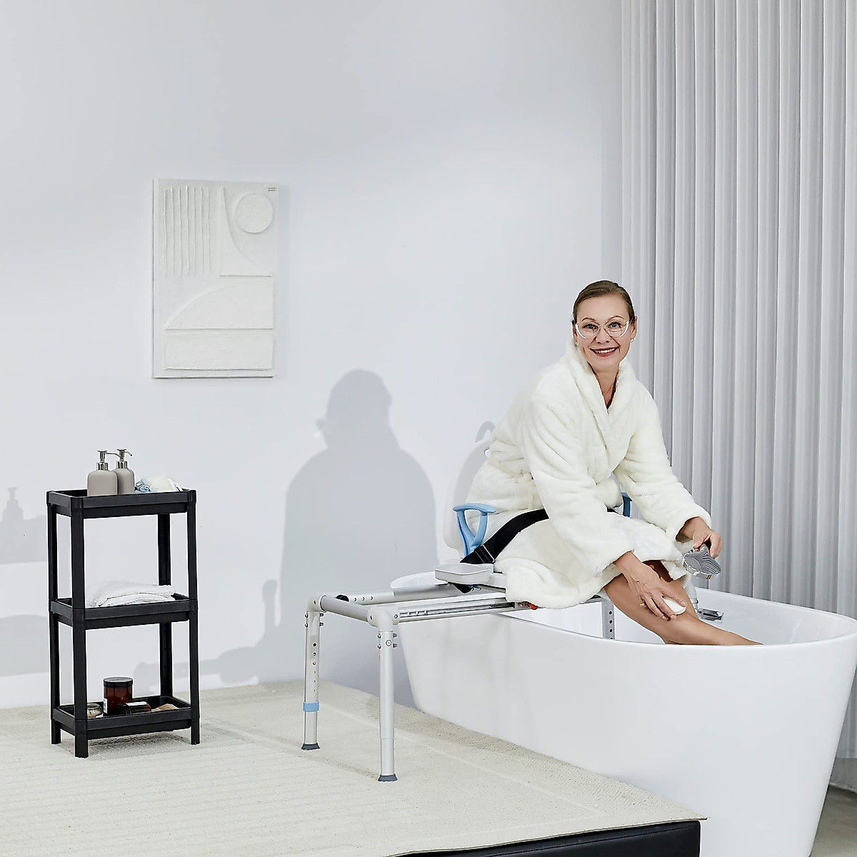 ELENKER Heavy Duty Sliding Shower Chair, Bathtub Transfer Benches