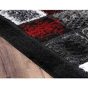 L'Baiet Rita Black Grey Red White Geometric Color Block Soft Shag Indoor 8' x 10' Area Rug