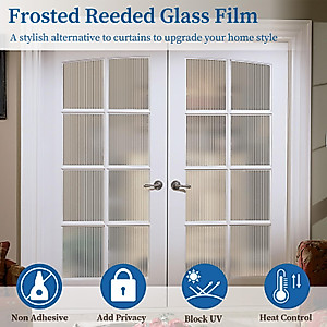 FEOMOS Frosted Reeded Glass Film, Window Privacy Film, Decorative Window Decals, 3D Glass Stickers for Window Door Cabinet Non Adhesive 35.4 x 78.7 inches