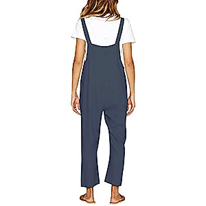 Sdeycui Women Casual Sleeveless Pockets Linen Rompers Long Pants Jumpsuits Pocket(Blue, XXL)