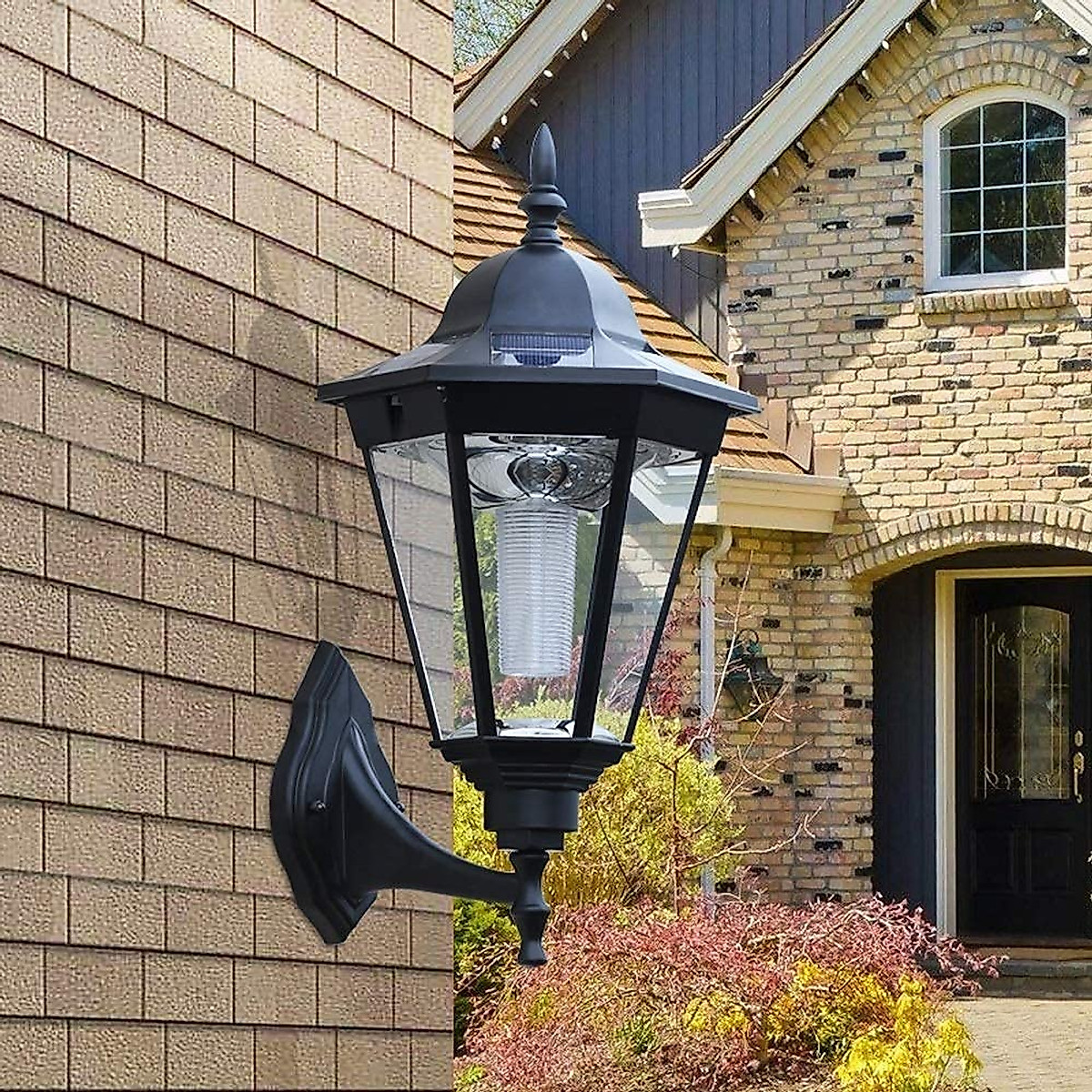 Ksovv LED Solar Glass Lantern Outdoor Aluminum Wall Lights Waterproof IP54 Home Garden Wall Sconce Anti-Rust Die-cast Aluminum Door Wall Lamps Terrace Intelligent Light