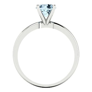 Clara Pucci 1.0 ct Round Cut Solitaire Natural Sky Blue Topaz gemstone Bridal Designer Anniversary Engagement Ring in 14k White Gold