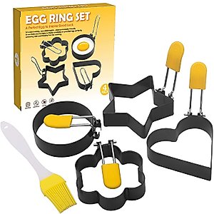 Egg Ring, 4 Pack Stainless Steel Egg Ring With Non Stick Metal Shaper Circles for Fried Egg McMuffin Sandwiches, Egg Maker