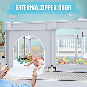 Baby Playpen 74"x50" Play Pens for Babies and Toddlers, Large Play Yards for Indoor & Outdoor with Zipper Gates, Breathable Mesh with Anti-Slip Base