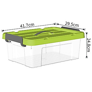 Cetomo 20L*4 Plastic Storage box, Tote box,Transparent Organizing Container with Durable green Lid and Secure Latching Buckles, Stackable and Nestable,4Pack