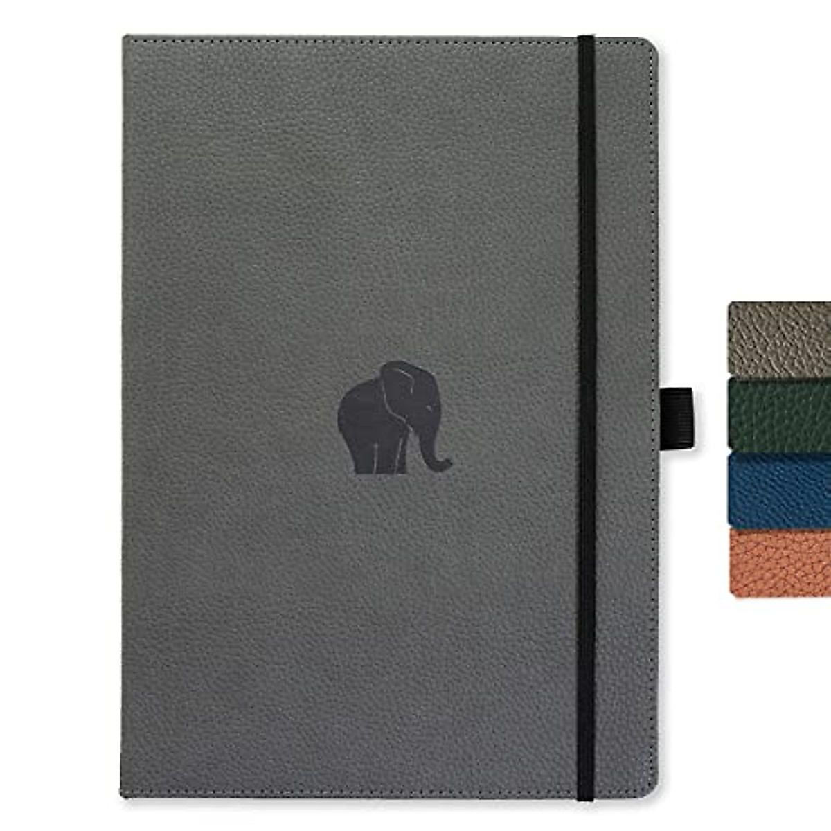 Dingbats - Wildlife Dotted Extra Large Notebook, Grey Elephant, A4 - Hardcover - Cream 100gsm Ink-Proof Paper - Includes Elastic Closure & Bookmark