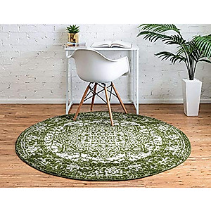 Unique Loom Richmond Collection Area Rug - Medallion (3' 3" Round, Green/ Ivory)