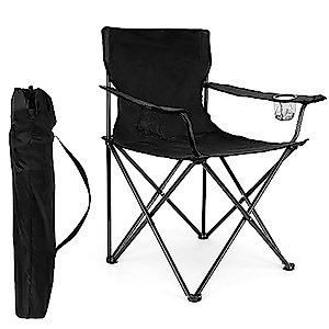 HaSteeL Camping Chair, Oversized Folding Lawn Chair for Adults, Foldable Camp Chair with Cup Holders Portable for Outdoor Fishing, Hiking, Travel, Picnic, Beach, Carrying Bag & Supports 275lbs (Black)