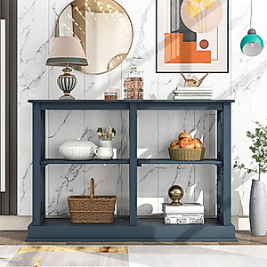 LUMISOL Narrow Industrial Console Table with 3 Tier Shelves, Entryway Table with X-Shape-Design Bookshelf, Sofa Table with Storage for Entryway, Navy Blue