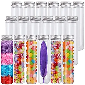 Haawooky 18 Pack 115 ml Clear Plastic Test Tubes with Screw Caps Flat-Bottomed Bath Salt Containers,Candy Containers for Wedding Party Christmas Décor