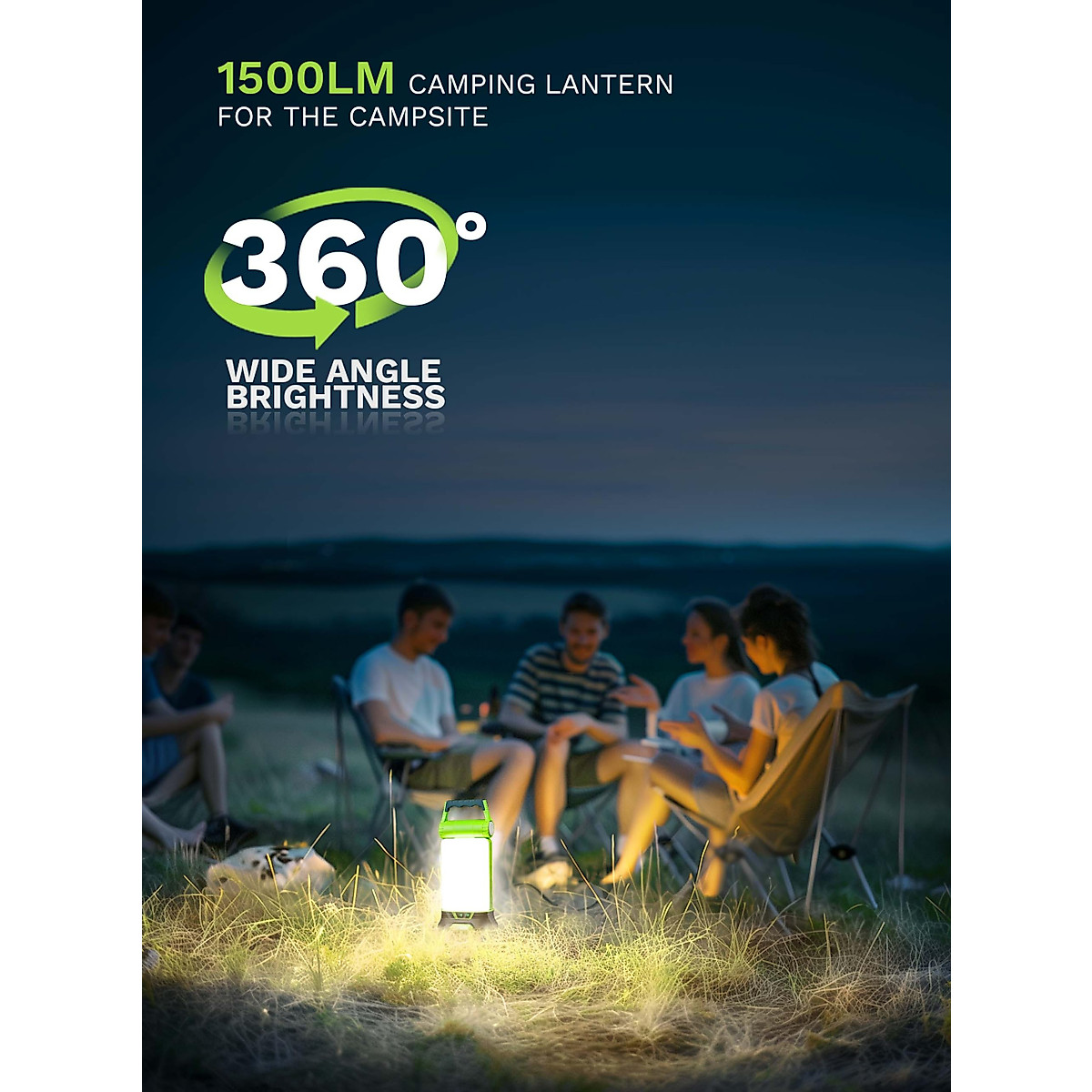 Favourlite Camping Lantern, 1500LM 2COB Rechargeable Lantern 180° Rotatable Camping Light with 4000 Capacity Phone Charger Waterproof Portable LED Lantern for Emergency Power Outages Hiking