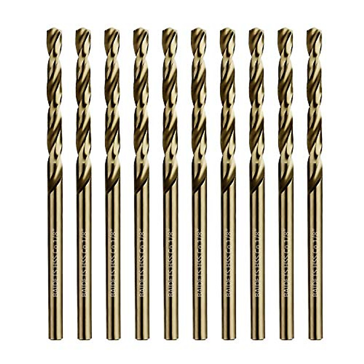 1/8 Inch Cobalt Drill Bits - Set of 10 Pcs, BAIDETS M35 High Speed Steel Jobber Drill Bits, Twist Drill Bits Set for Hard Metal, Stainless Steel, Cast Iron, Plastic and Wood